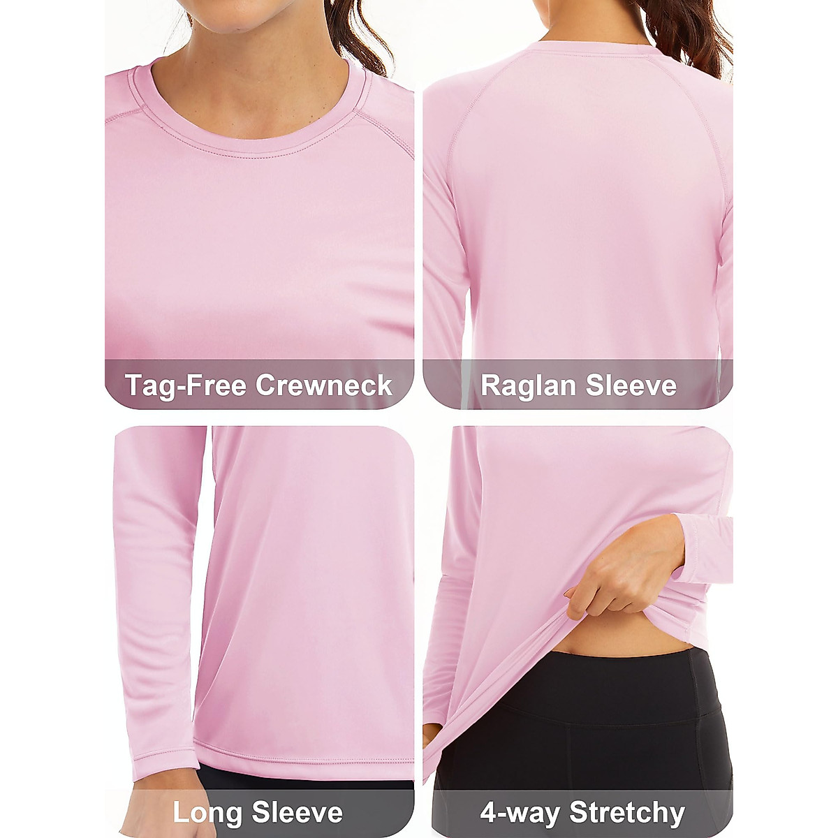 MAGCOMSEN Running Shirts Performance T Shirts Athletic Shirts Tank Top Gym Shirts Women Long Sleeve Shirts Casual Womens UV Protection Shirts Light Pink