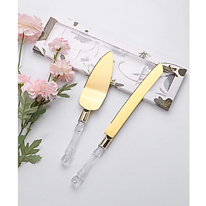 WAFJAMF Cake Knife and Server - Elegant Wedding Cake Knife Set, Stainless Steel Blade and Acrylic Faux Crystal Handle for Wedding Birthdays Anniversary Thanksgiving Christmas