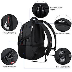 Bagsure Travel Laptop Backpack, Business Water Resistant Laptop Backpack with USB Charging Port, Durable Anti Theft College School Computer Bag for Men & Women Fits 15.6 Inch Notebook & Laptop