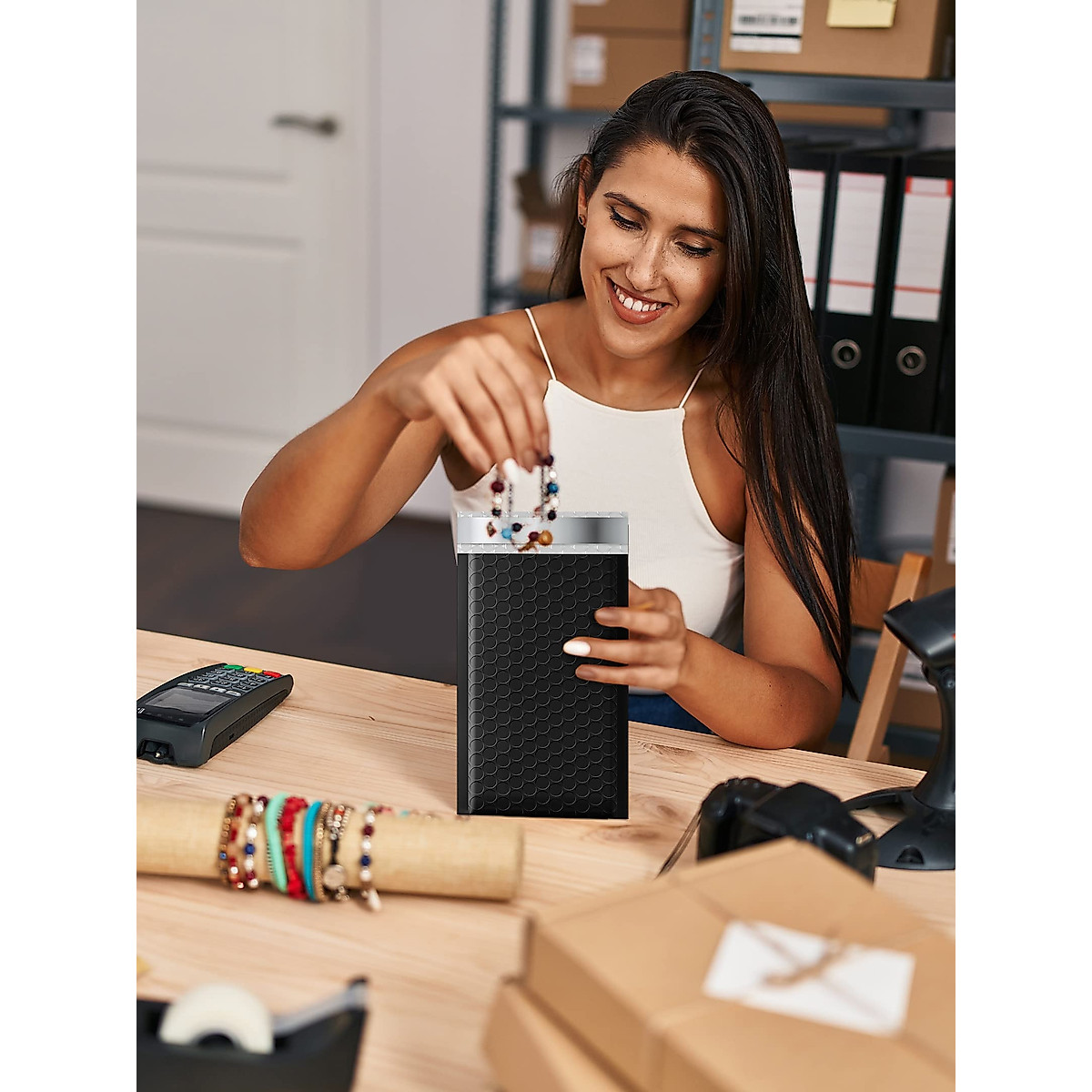 GSSUSA Black Bubble Mailers, 4x8" Inches, 50 Pack, Padded Poly Bubble Mailers, Packaging for Small Business, Shipping Envelopes, Packaging Bags, Padded Envelopes, Mailing Envelopes, Shipping Supplies