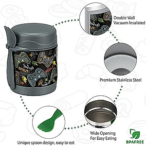 10oz Soup Thermo for Hot Food Kids,Lunch Thermo Kids Food Jar with Spoon Hot Insulated Food Containers,Leak Proof Stainless Steel Wide Mouth Lunch Food Thermo Jar for School(Black-Game Console)