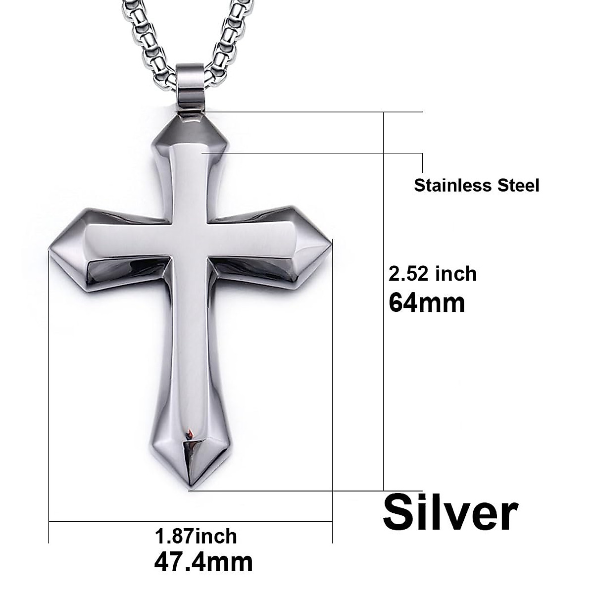 Dowos Silver Cross Necklace Mens Cross Necklace Stainless Steel Large Cross Necklace Gold Cross Necklace for Men Silver Cross Necklace