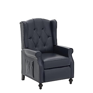 VUYUYU Wingback Recliner Chair, Push Back Arm Chair with Heat and Massage, PU Leather Single Sofa for Home, Living Room, Office, Bedroom(Navy Blue)