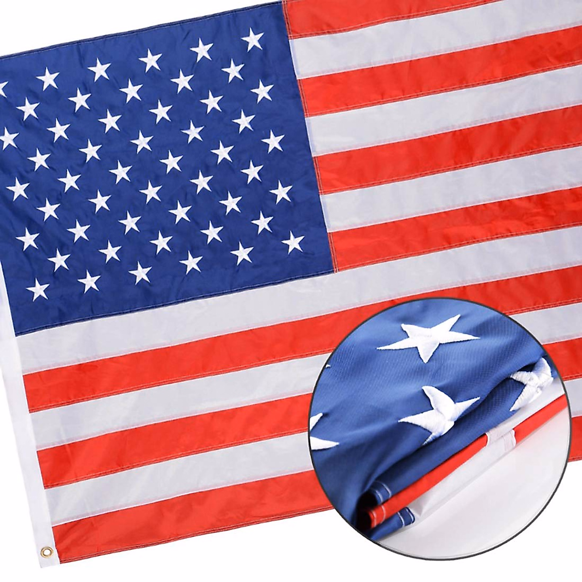 WINBEE Embroidered American Flag 5x8 Ft - Embroidered Stars and Sewn Stripes, Long Lasting Nylon Perfect for Outdoor, Sturdy Brass Grommets, UV Protected and Waterproof. All Weather USA Flags Great for Indoor and Outdoor Decor. Fly Your US Flags Proudly