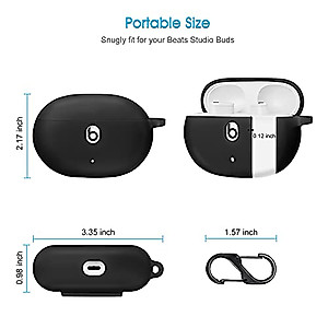 Fintie Silicone Case for New Beats Studio Buds, Shockproof Earbuds Cover with Keychain Carabiner Support Wireless Charging (Black)