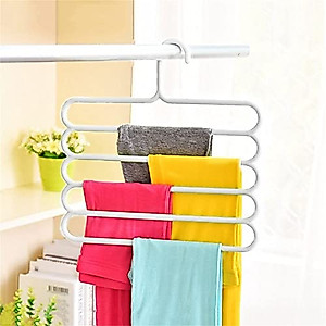 Multifunction Trousers Hanger, Anti-Slip Pants Hangers, Plastic Space Saving Clothes Hanger, Household Trousers Scarf Storage Storage Rack(White)