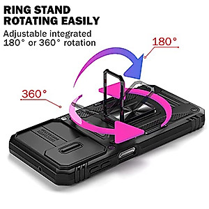 Jasmeas Case for Samsung Galaxy A14 5G with Slide Camera Cover with Screen Protector [2 Pack], [360° Rotatable Ring Kickstand] Shockproof Protective Hard Phone Cover for Galaxy A14 5G, Black