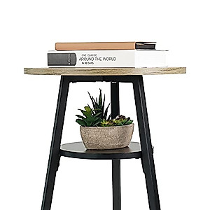 CubiCubi Round End Table, Side Table with Wooden Shelves, 2-Tier Rustic Vintage Table for Living Room Bedroom, Metal Frames and Wooden Boards, Greige