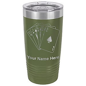 LaserGram 20oz Vacuum Insulated Tumbler Mug, Royal Flush Poker Cards, Personalized Engraving Included (Camo Green)