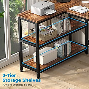 GreenForest L Shaped Desk 55x39.4 inch Large Reversible Corner Gaming Computer Desk with Storage Shelves for Home Office PC Workstation Laptop Table, Walnut