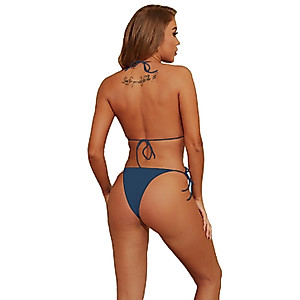 Dadress Women's Halter Bikini Sets Spaghetti Strap Swimsuit Sliding Triangle Bathing Suit 2 Piece Sexy Bikinis Blue