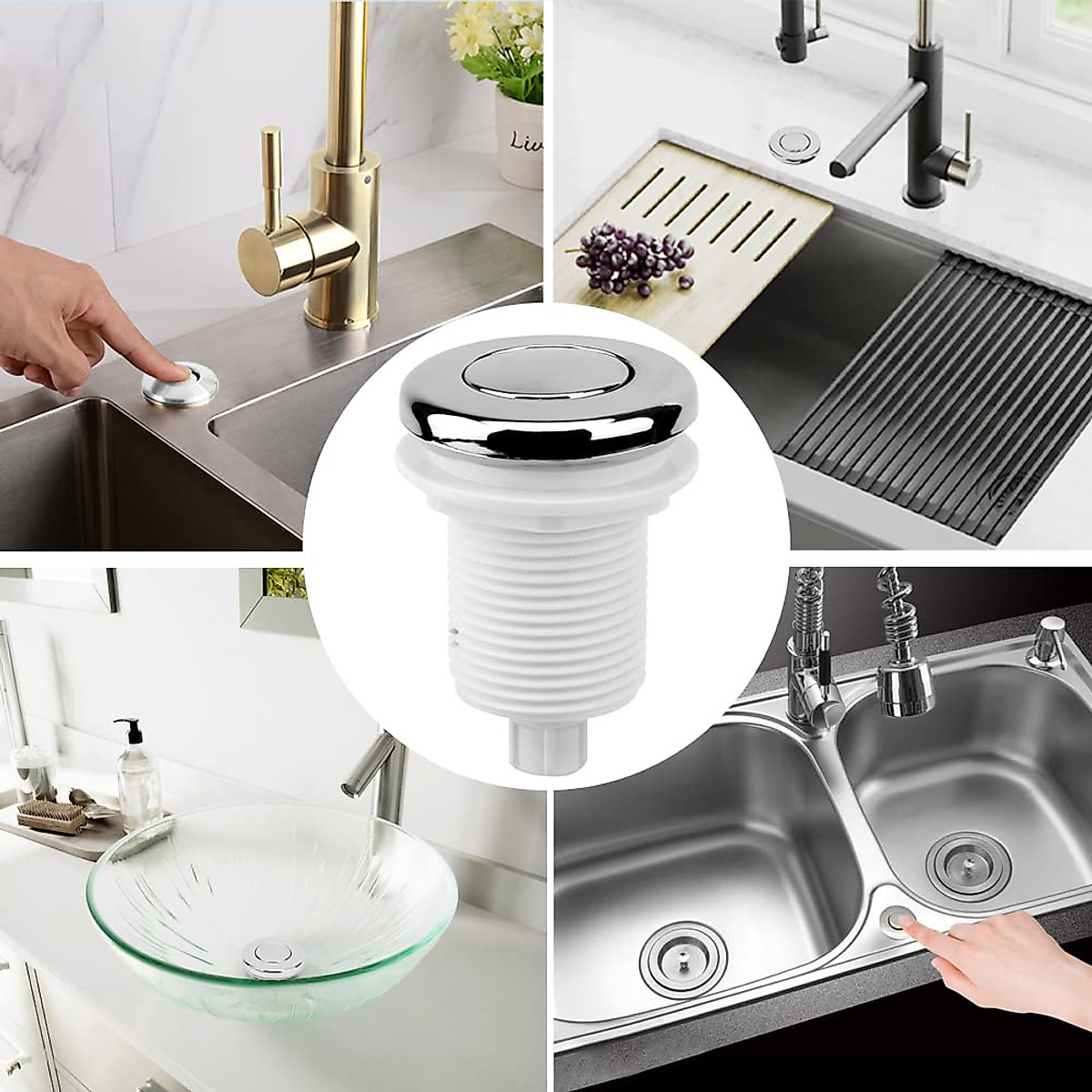 Air Pressure Bath Switch Tub Spa Massage Bath Garbage Waste Disposal Air Switch Push Button Garbage Disposal Sink Top Air Switch(White,Size:32mm)