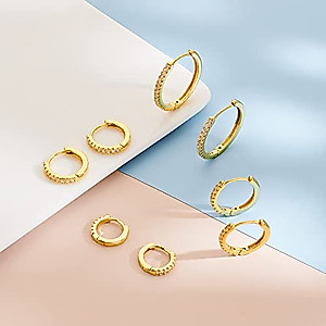 Gold Hoop Earrings For Women Gold Plated Cubic Zirconia Hoop Earrings Set Men Lightweight Huggie Hoops Hypoallergenic Gold Earrings Set for Women Fashion Jewelry (4 Sizes)