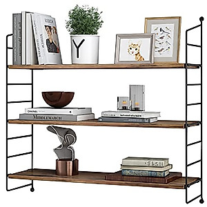 MIOCASA Floating Shelves Rustic Wood Wall Shelves Adjustable Metal Frame Decorative Hanging Storage Shelves for Bathroom, Living Room, Bedroom, Kitchen, Office 24 Inch (24 in)