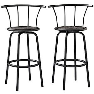 VECELO Bar Stools Set of 2 with Back Metal Barstools Tall Chair for Indoor Outdoor Pub Kitchen, Height 27.3 Inch, Industrial Steel Frame, Easy Assembly, Grey