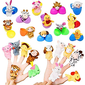 Easter Eggs with Mini Animal Finger Puppets Plush Toys, Kids Easter Basket Stuffers Party Favor School Classroom Rewards, Easter Egg Hunt Filler 12 Pack