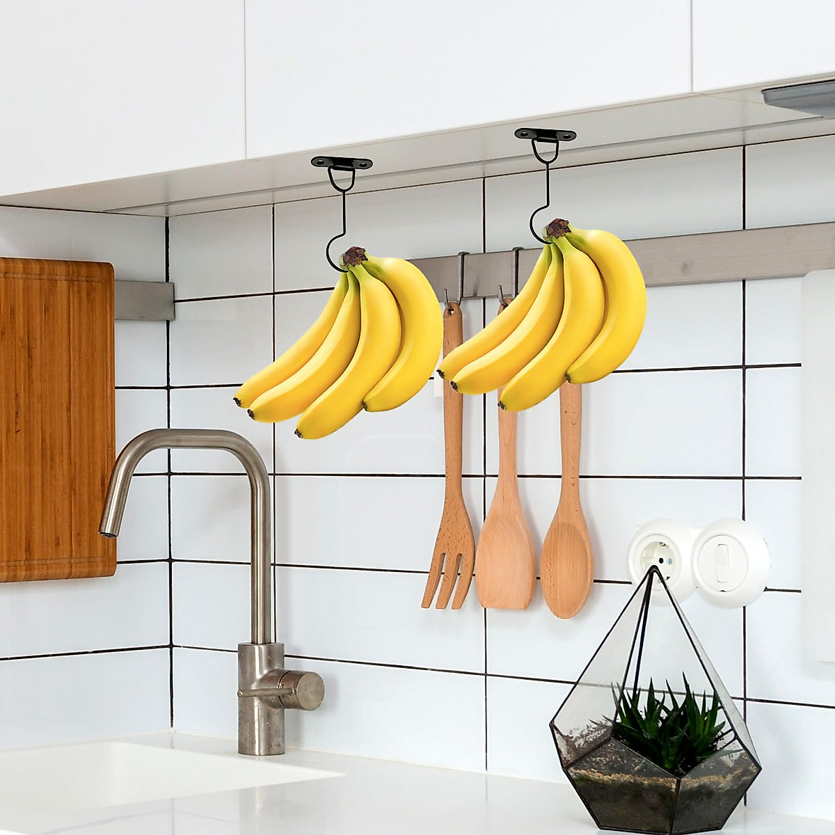 DAJIANG Banana Hook, Metal Banana Hanger Under Cabinet to Keep Bananas Fresh, Banana Holder for Bananas or Other Kitchen Items (Absolute Black)