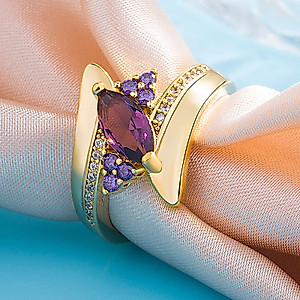 AIMAOMI Women CZ Simulated Diamond Ring Inlaid Zircon Engagement Ring Wedding Band for Bride Elegant Jewelry (Purple, 6)