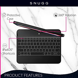 Snugg iPad Pro 12.9 Case with Keyboard 2nd Generation (2017 2nd Gen/2015 1st Gen) - Bluetooth iPad Pro Keyboard 12.9 1st Generation - 360 Degree Apple iPad Pro 12.9 Gen 2 Keyboard