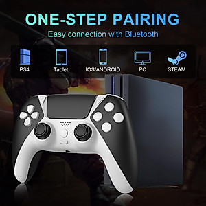 AUGEX Wireless Controller for PS4, PS5, PC & Phone, Gamepad with Turbo, Remappable Buttons, Ergonomic Design, Black