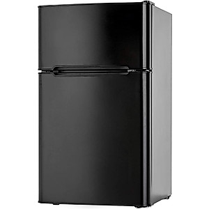 N A Mini Fridge Compact Refrigerator for Dorm, Garage, Camper, Basement or Office, Double Door Refrigerator and Freezer, (Black)