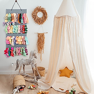 JEWERADO Headband Holder for Baby Girls Hair Bows Hanging Storage Organizer with 60 Hooks Storage for Newborn Headbands, Bow (Gray)