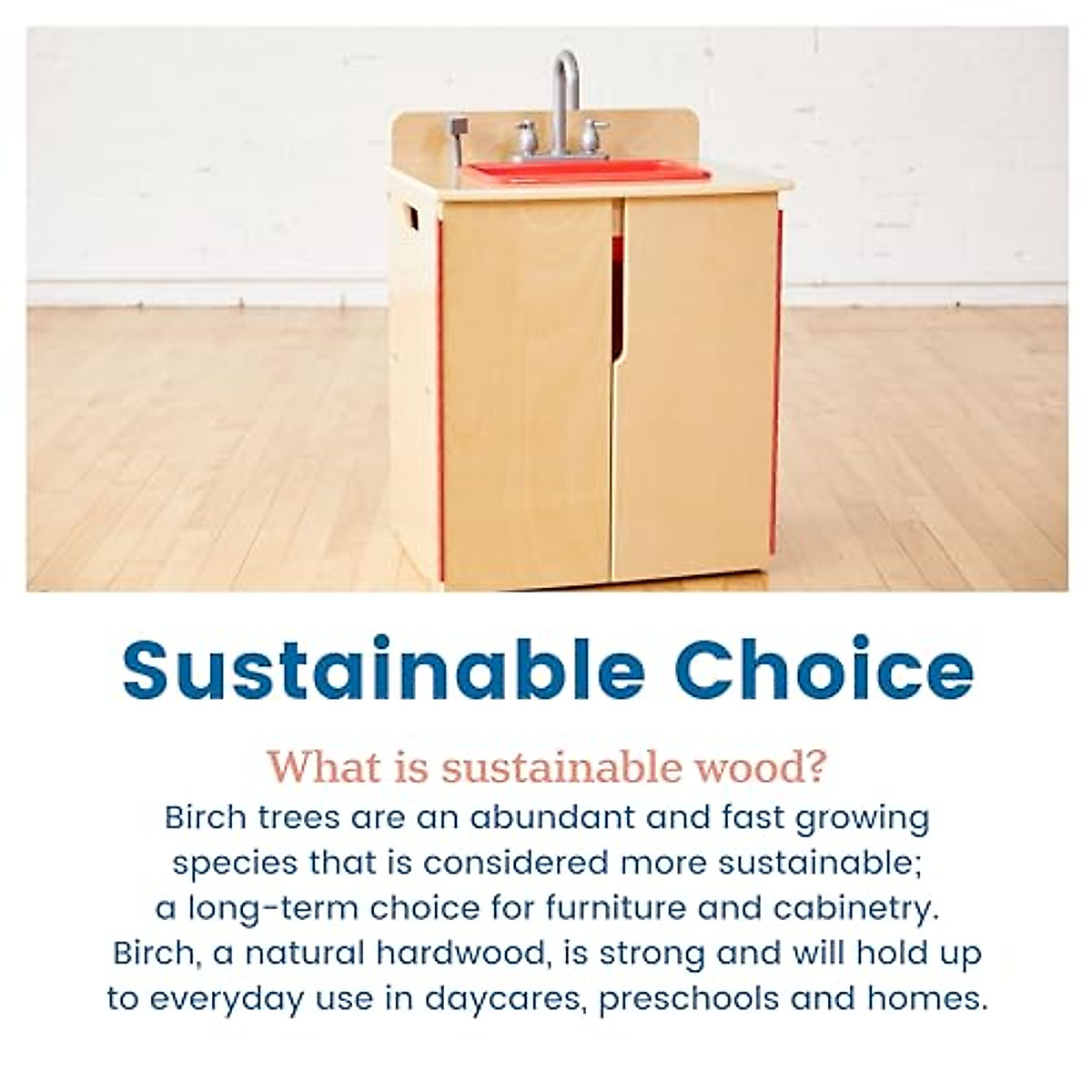 ECR4Kids Play Kitchen Sink, Wooden Playset, Natural