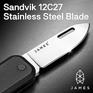 JAMES° The Elko Folding Utility Knife minimal EDC Featuring a Compact 1.7" Black Stainless Steel Blade, Pry Bar and Flat-Head Screwdriver, Black Grip