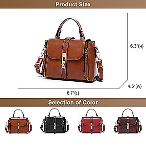 Vintage Vegan Leather Flap Purses and Handbags for Women Top-Handle Satchel Bag Ladies Office Work One Shoulder Crossbody Bag (Brown 2)