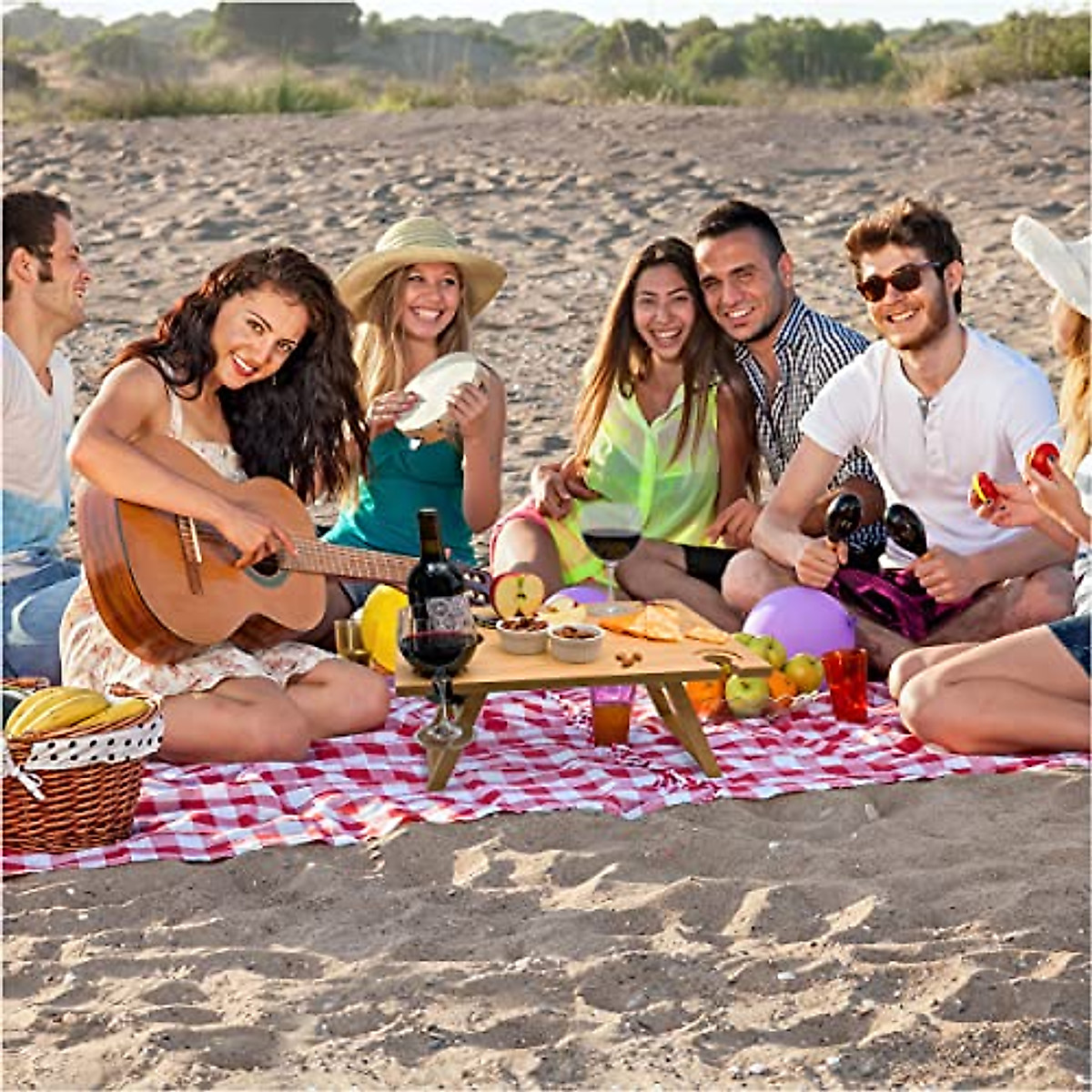 Travelino Portable Wine Picnic Table, Foldable Outdoor Charcuterie Table and Wine Glass Holder, Ceramic Bowl & Corkscrew & Carry Bag, Perfect for Gifts and All Seasons