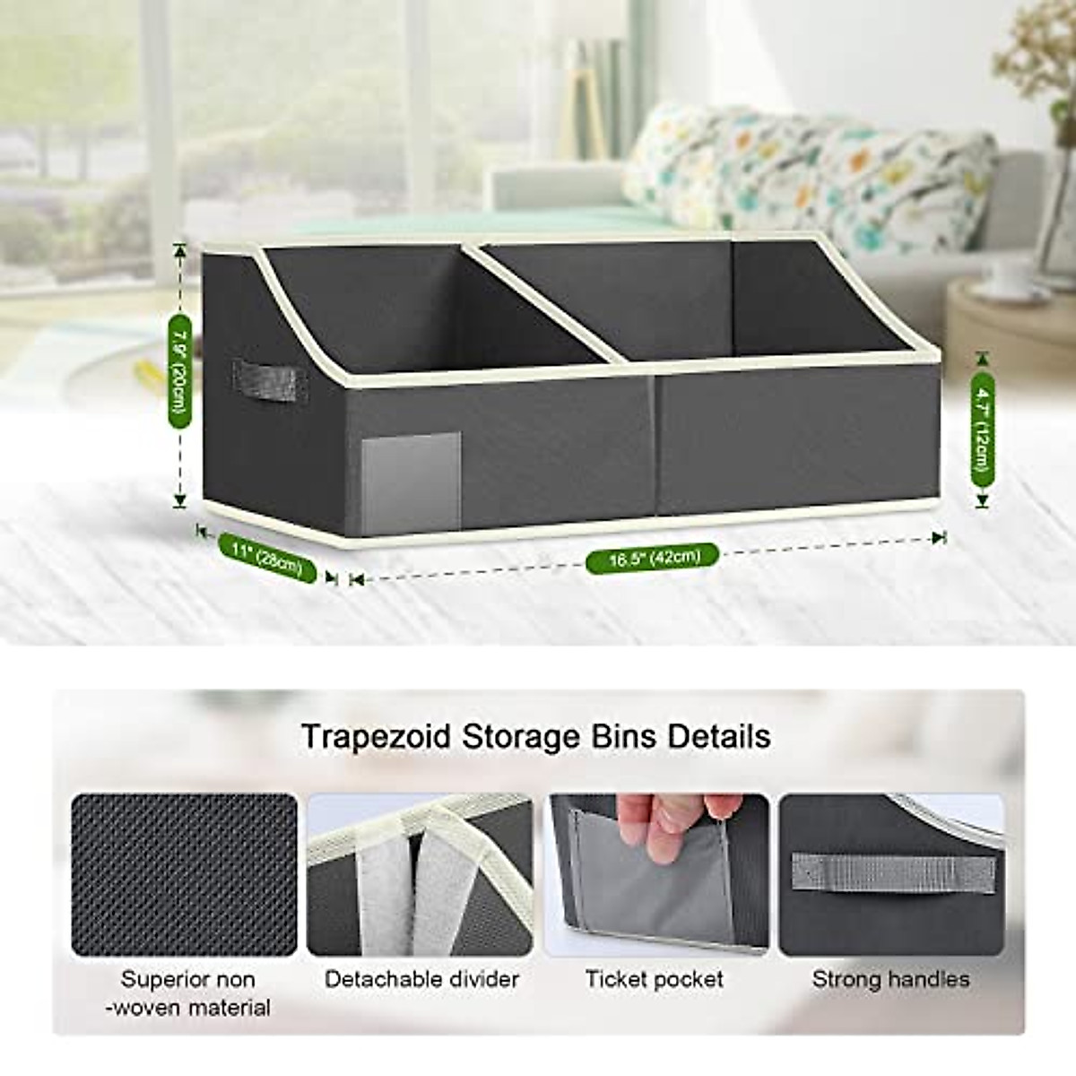Homsorout Storage Bins with Lids, Trapezoid Storage Bins with Handle, Foldable Closet Storage Baskets, Clear Window Cube Storage Bins, Closet Organizers and Storage for Home, Rooms, 6 Packs, Grey