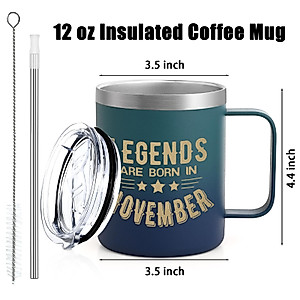 Lifecapido Birthday Gifts for Men, Legends Are Born In November Insulated Coffee Mug 12 oz, November Birthday Gifts Sagittarius Gifts Scorpio Gifts for Dad Husband Uncle boyfriend Son Friend, Gradient
