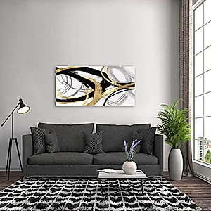 TIDOES Abstract Wall Art for Living Room - Large Wall Decor -Black Canvas Art - Oil Painting Pictures for Wall Home Decor 20"x40"