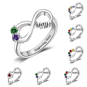 ORFAN Personalized Sterling Silver Infinity Mothers Rings with 1-6 Simulated Birthstones Family Rings for Mother Grandmother Custom Christmas Gift for Mother