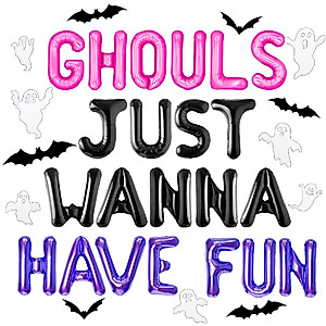 JeVenis Pink Ghouls Just Wanna Have Fun Banner Balloons Garland for Bachelorette Party Birthday Party Decorations