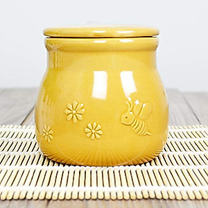 Ceramic Relief Bee Honey Jar Food Storage Jar Candy Dish Snack Can with Seal Lid