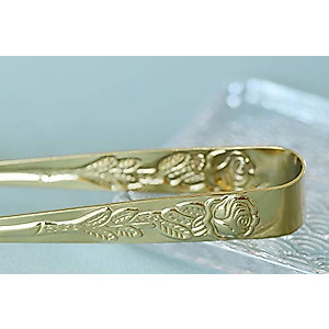 HINMAY 6PCS Mini Serving Tongs 4 Inches Small Rose Sugar Cube Tongs (Gold)