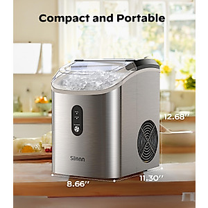 Nugget Ice Maker Countertop, Silonn Chewable Pellet Ice Machine with Self-Cleanin Function, 33lbs/24H Portable Ice Makers for Home Kitchen Officce, Stainless Steel