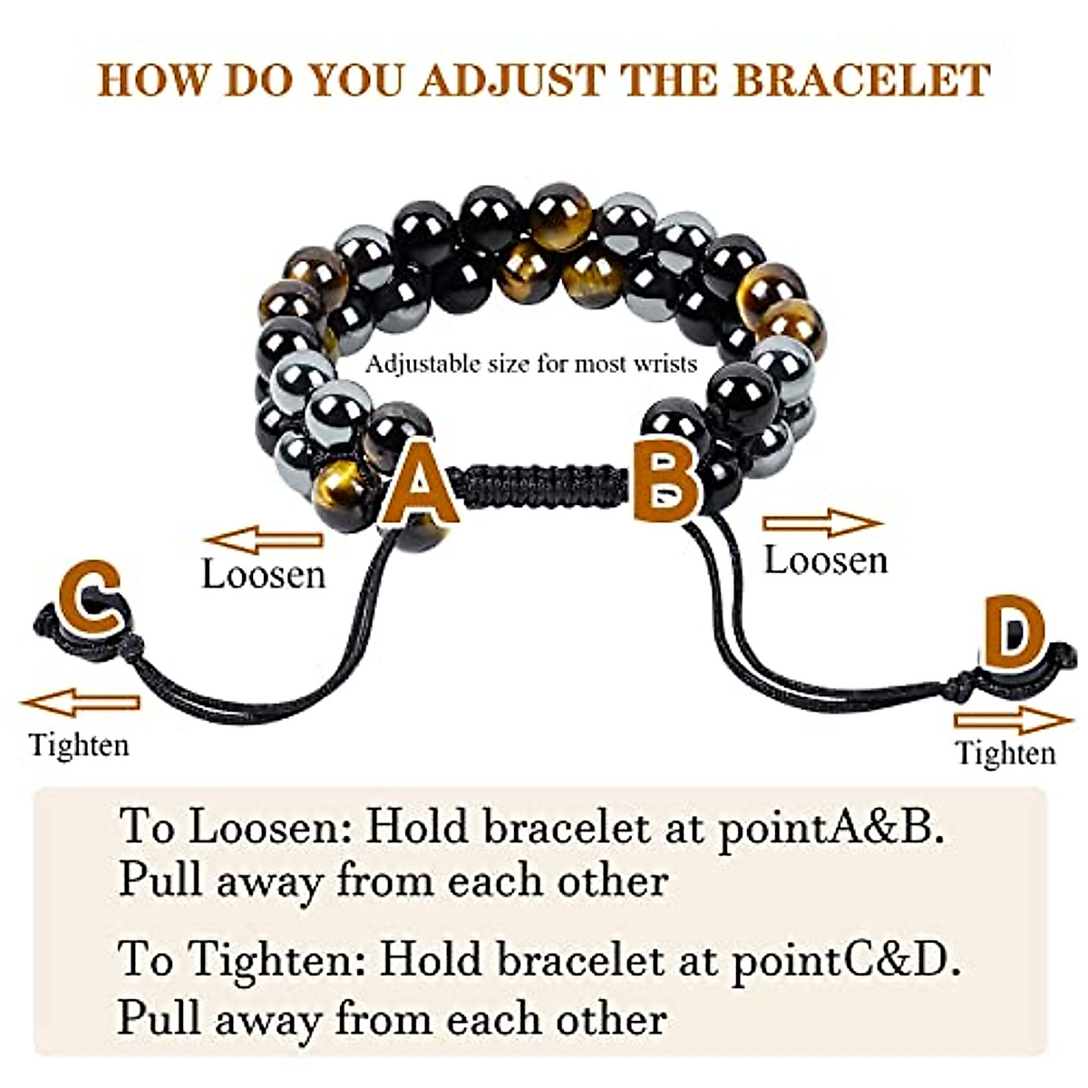 Triple Protection Bracelet Natural Black Obsidian Tigers Eye Hematite 8mm Beads Crystal Bracelet Healing Bracelets for Men Women Bring Prosperity Luck and Health