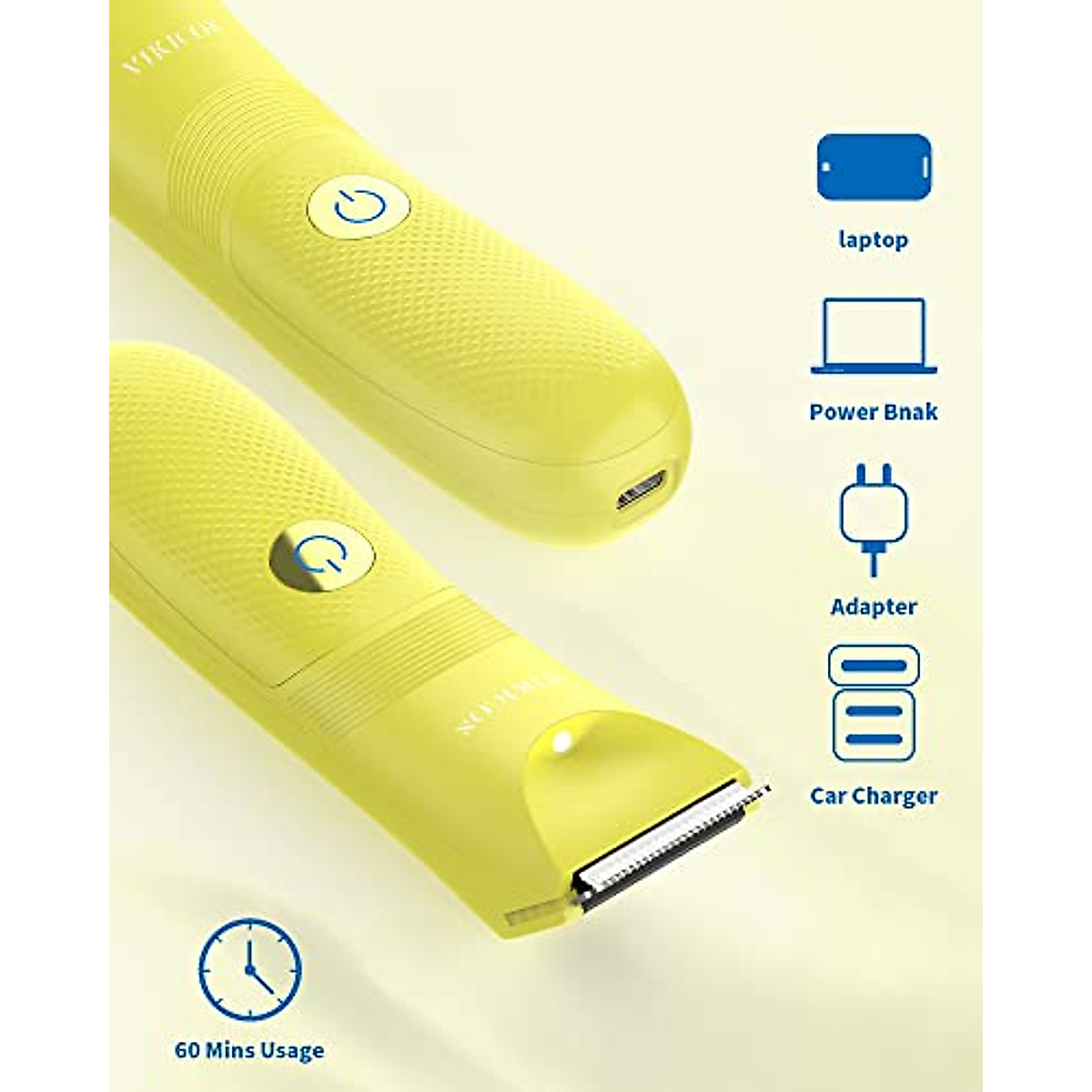 VIKICON Groin Hair Trimmer: Electric Body Shaver/Groomer for Ball &Pubic w/LED Light, Body Hair Grooming Trimmer Replaceable Ceramic Blade IPX7 Waterproof Wet/Dry, USB Charging Lightweight Male Razor