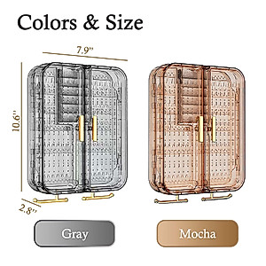 Qryval Wall Mounted Jewelry Organizer, No Punching Installation, Hanging Jewelry Organizer Box and Storage Case, Necklace Earring Holder Organizer Wall for Women Teen Girls (Gray Gold)