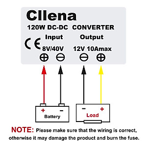 Cllena DC 8V-40V to 12V 10A Automatic Buck Boost Converter Step Down/Up Regulator Voltage Reducer Converter Waterproof Regulated DC Power Supply for Golf Cart Club Car LED Light