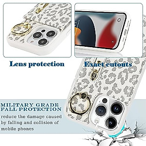 DEYHU iPhone 13 pro Case with Card Holder for Women, iPhone 13 pro Phone Case Wallet with Credit Card with Ring Kickstand Zipper Shockproof Slim Stand Case for iPhone13pro - White Leopard