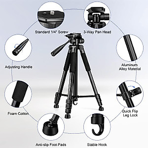 JOILCAN Camera Tripod, Heavy Duty Tripod for Camera, 67" Phone Tripod for Video Recording Photo Vlogging, Aluminum Phone Tripod with Remote & Travel Bag for DSLR Camera Phone Projectors Lasers