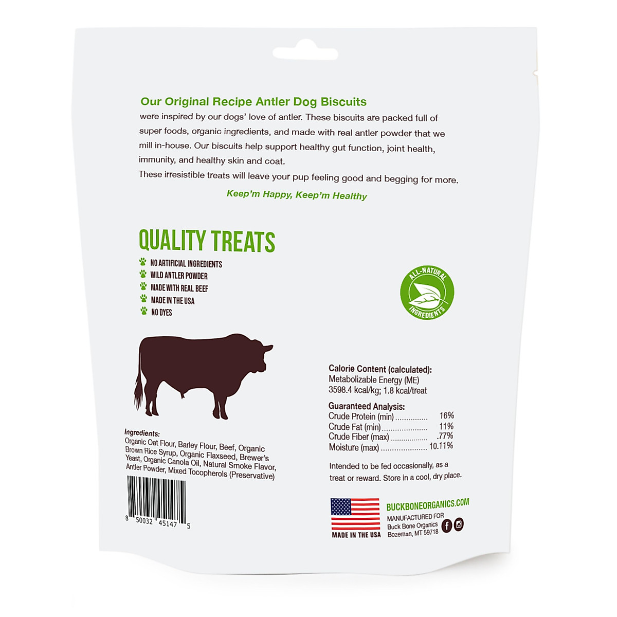 Buck Bone Organics Dog Biscuits, Made with Real Antler and Organics Ingredients (Mini's 16 OZ)