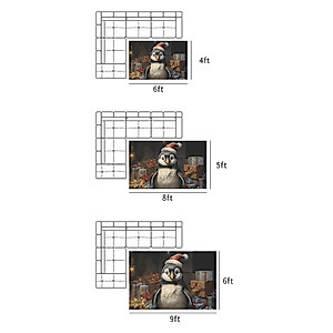 Christmas Penguin Outdoor Rugs for 5'x8' Patios Clearance, RV Camping Mat Rug Portable Outside Rug Indoor Outdoor Area Rug Mat for Beach Deck Pool Merry