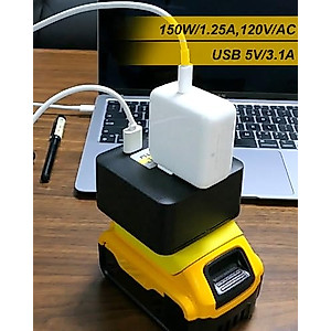 150W Portable Power Supply Inverter Fit for Dewalt Battery, DC 18-20v to AC 110-120v for Road Trip Home Emergency Laptops and Other Small Devices Tool, with Dual USB 5V 3.1A and 1 AC Socket