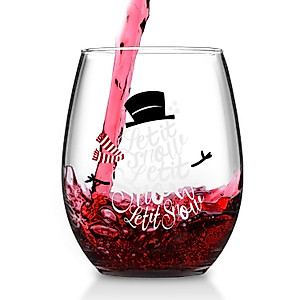 Let It Snow Christmas Wine Glass, 15 Oz Funny Stemless Wine Glasses for Women Friends Men, Gift Idea for Christmas Wedding Party, Set of 2