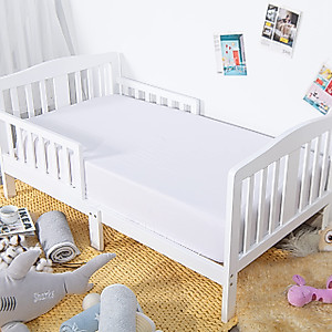 NTBAY 100% Brushed Microfiber Fitted Crib Sheet, Super Soft and Cozy 28x52 Crib Sheet for Standard Crib and Toddler Mattresses, Boys, Girls, Unisex, White, 28x52 Inches