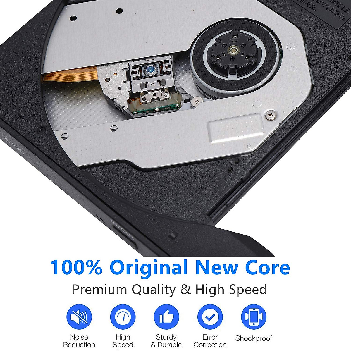 External CD/DVD Drive, USB 3.0 CD Player DVD Drive ROM +/-RW Optical Reader Writer Burner for Windows 10/8/7, Linux, Mac Laptop Desktop PC, MacBook Pro/ Air, iMac, Surface Pro (Black)